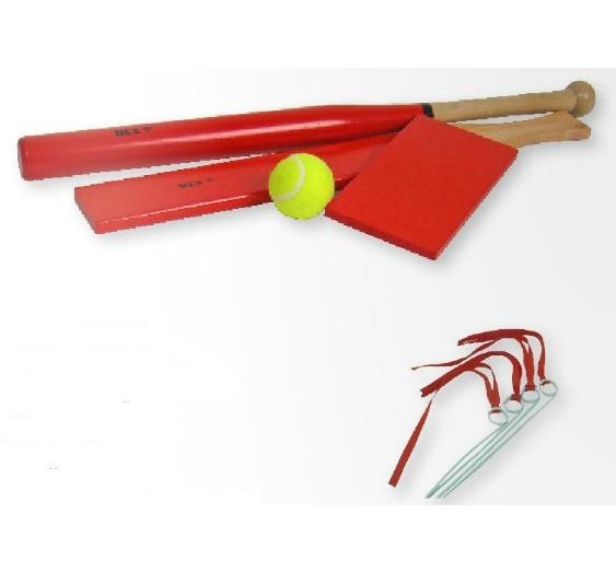 Komplet rundboldsæt med hjørner, rundbold bat, bold og kastemarkering